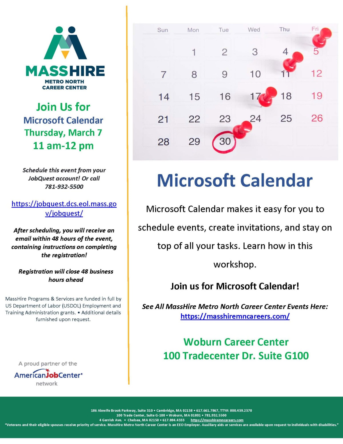 Microsoft Calendar - MassHire Metro North Career Center